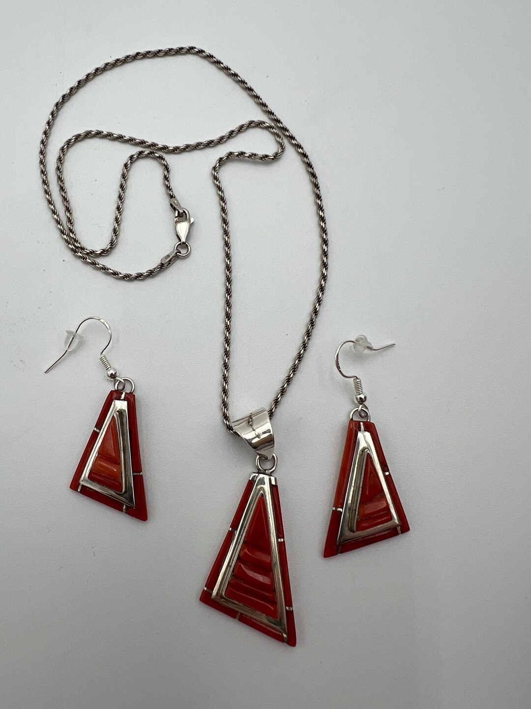Vintage Larry Castillo Navajo Sterling Silver and Coral Pendant ...