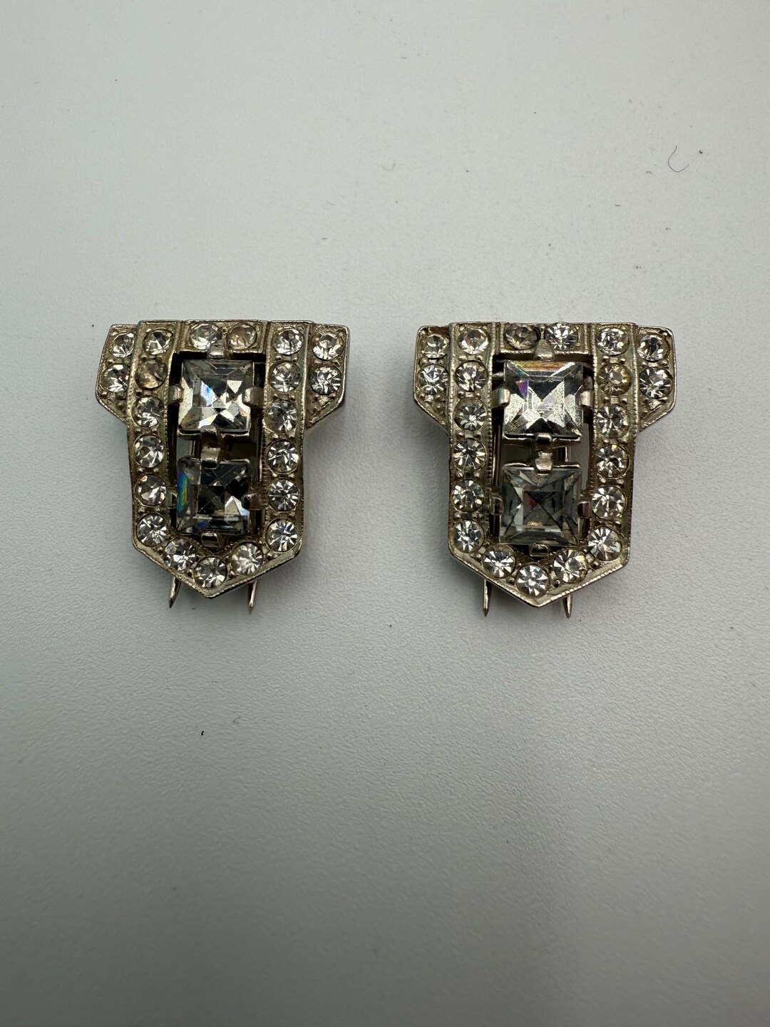 Vintage Art Deco Rhinestone Pair of Fur Clips - Etsy