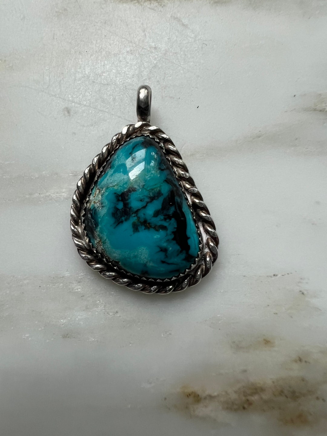 Vintage Wayne Etsitty Navajo Sterling Turquoise Stone Pendant - Etsy