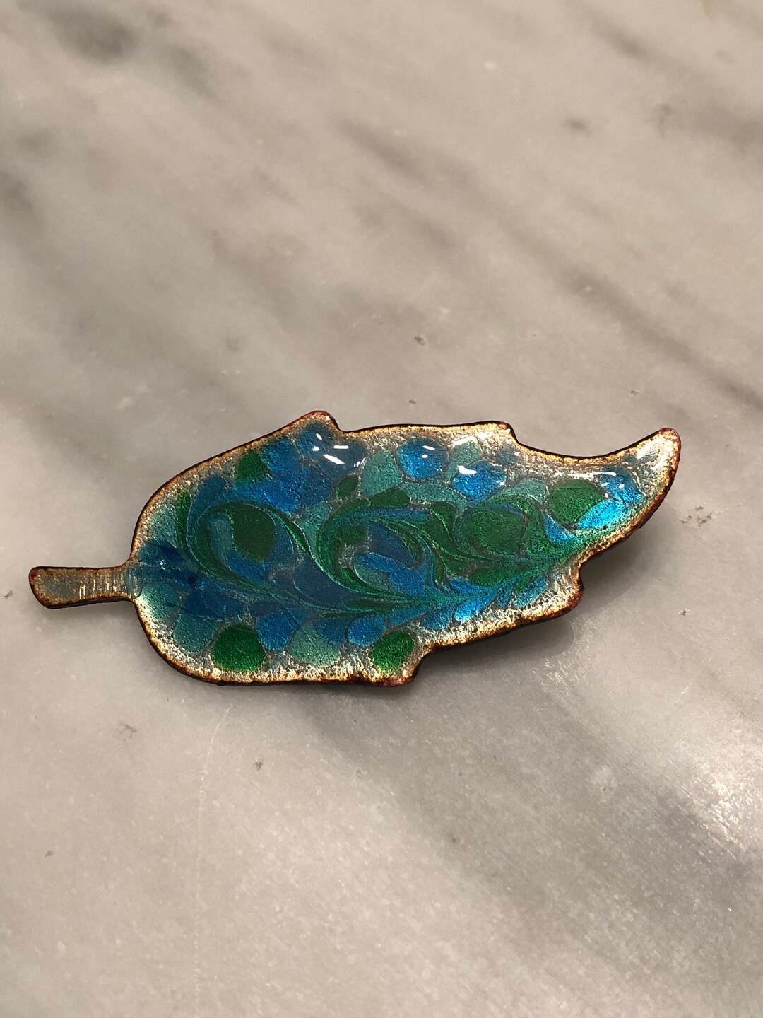 Vintage Inga Carlson Copper Enamel Leaf Brooch - Etsy