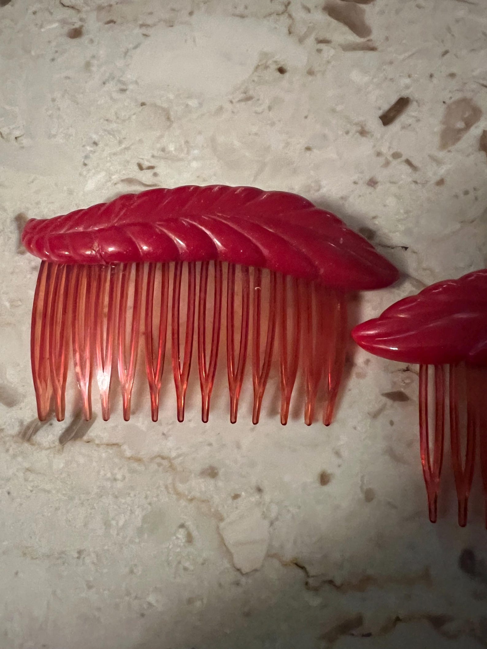 Vintage Red Plastic Feather Pattern Hair Combs, Made in USA. 3 Wide X 2 ...