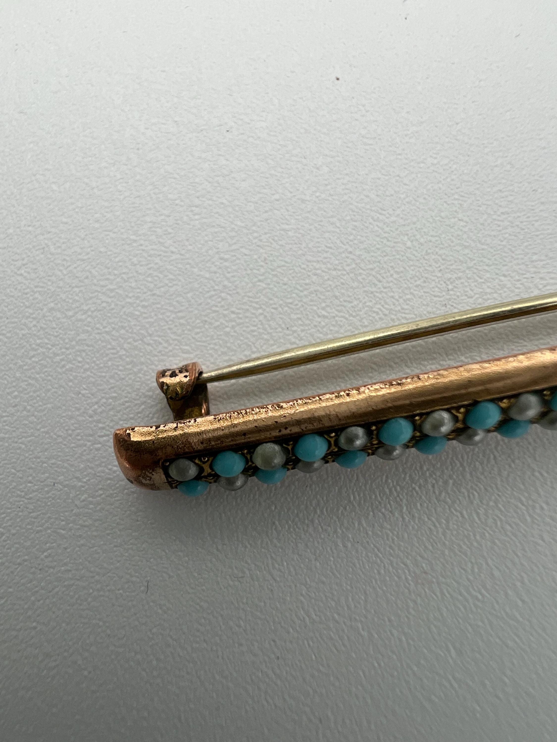 Antique Victorian C Clasp Pearl Turquoise Bead Bar Pin Broochvintage - Etsy