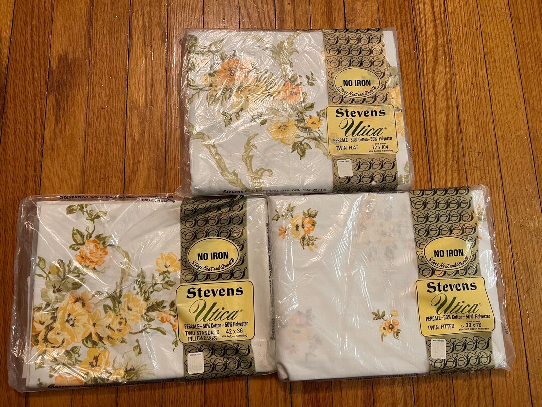 Vintage 70s NOS Turquoise Blue and White JP Stevens Utica Twin Fitted ...