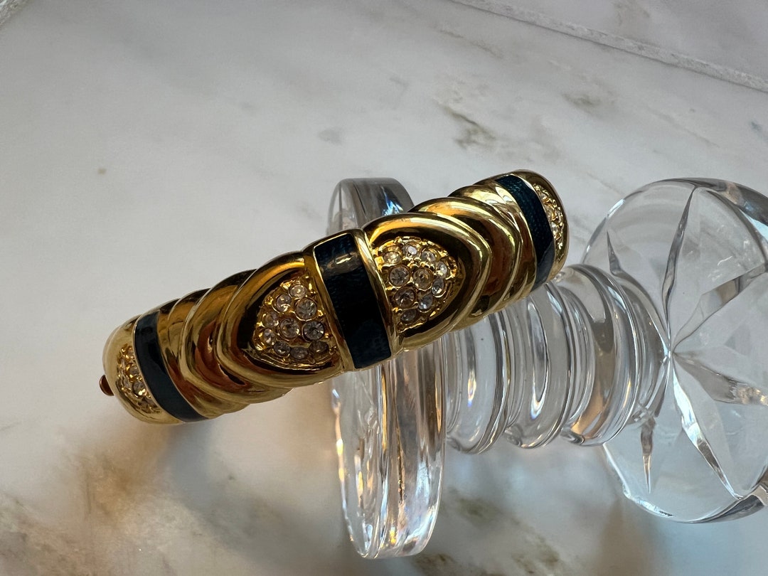 Vintage Joan Rivers Blue Enamel and Rhinestone Gold Tone Hinged ...