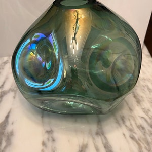 Vintage Artist Signed Iridescent Hand Blown Dimpled Dented Vase - Etsy