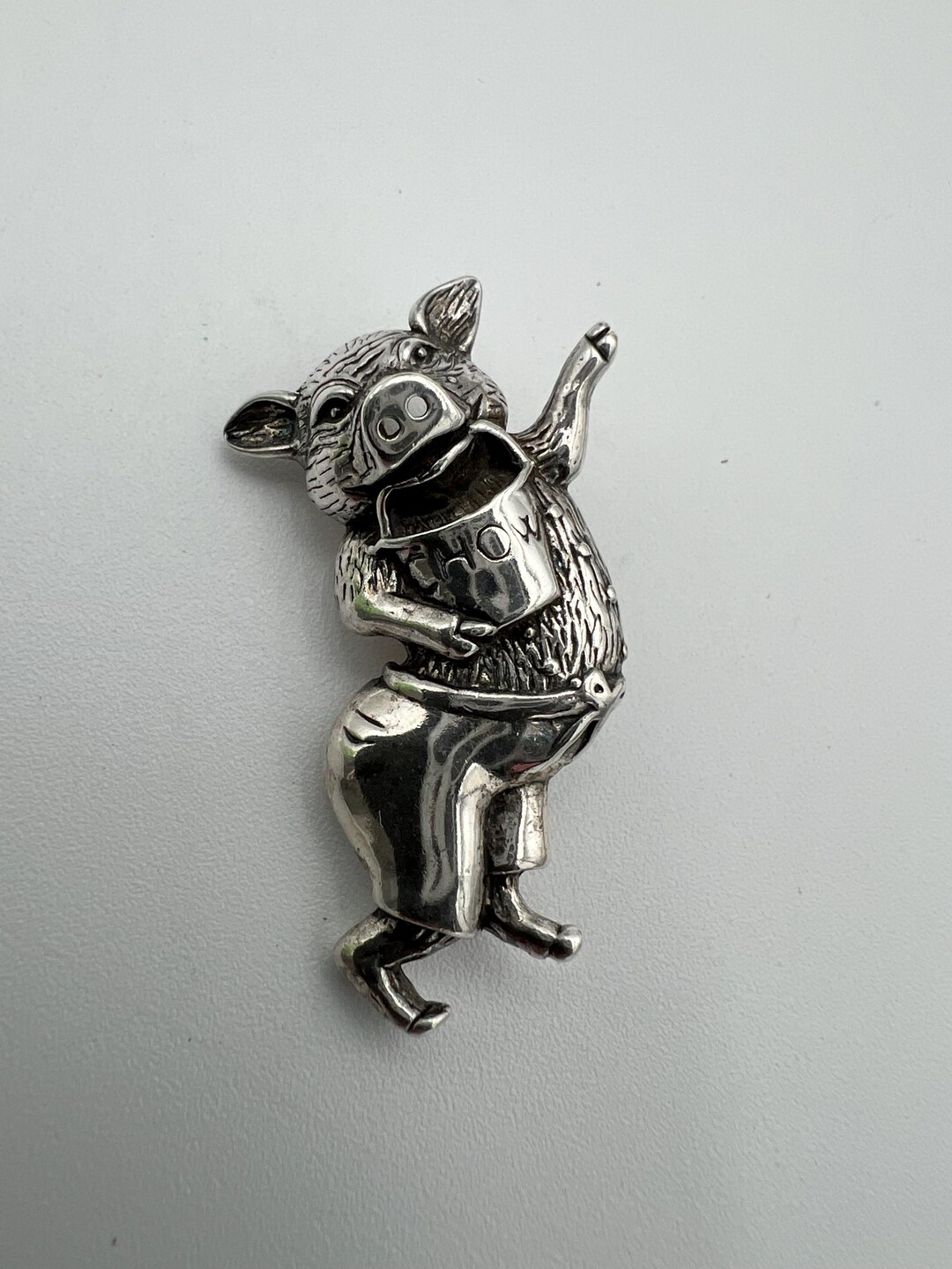 Vintage Jezlaine Sterling Silver Pig Holding Chow Bucket Brooch - Etsy