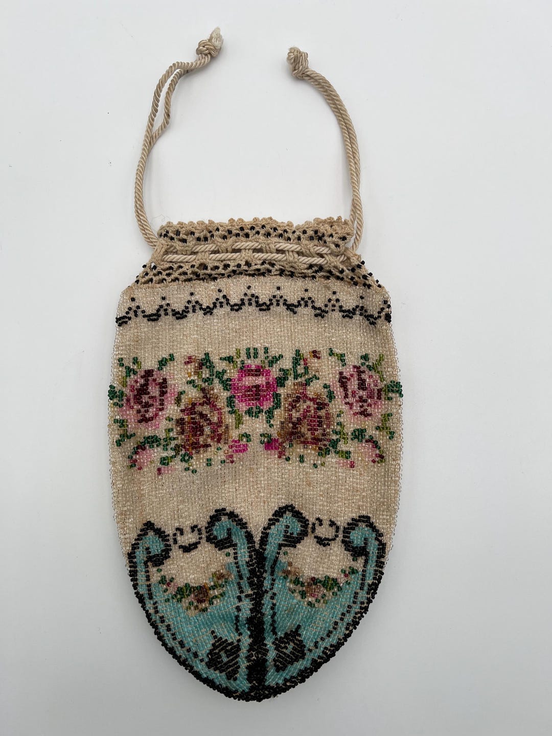 Antique Victorian Microbeaded Floral Purse Drawstring Bag - Etsy