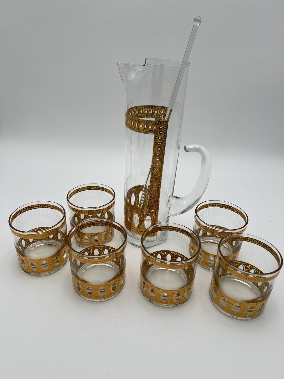 Vintage MCM Culver Antiquea Cocktail Pitcher and Stirrer With 6 Glasses ...