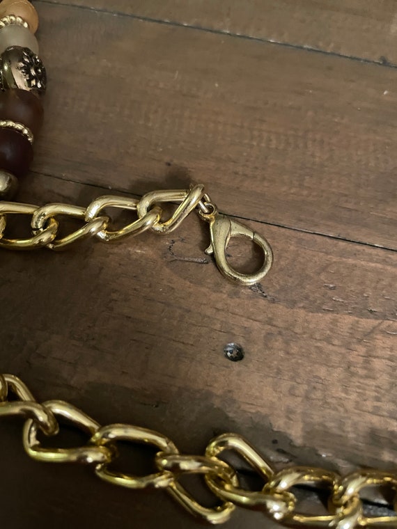1980s gold and bronze colored metal chain beaded belt - Gem