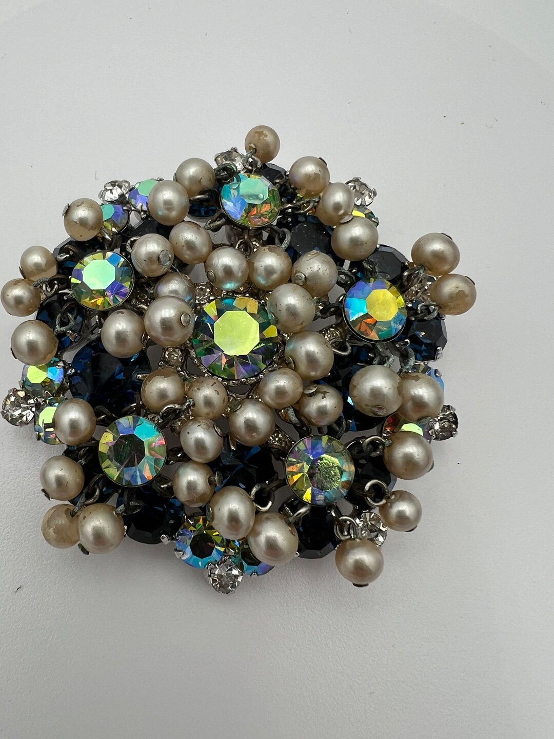 Broche vintage Juliana Montana bleu et strass AB avec pendentifs en ...