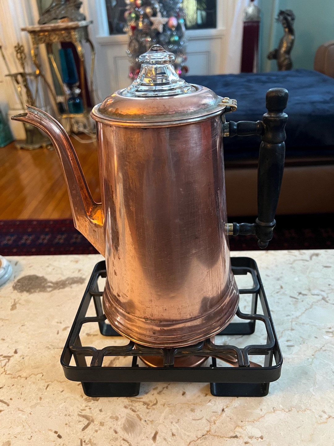 Vintage Copper Coffee Warmer Pot With Cast Iron Base and Copper Sterno ...