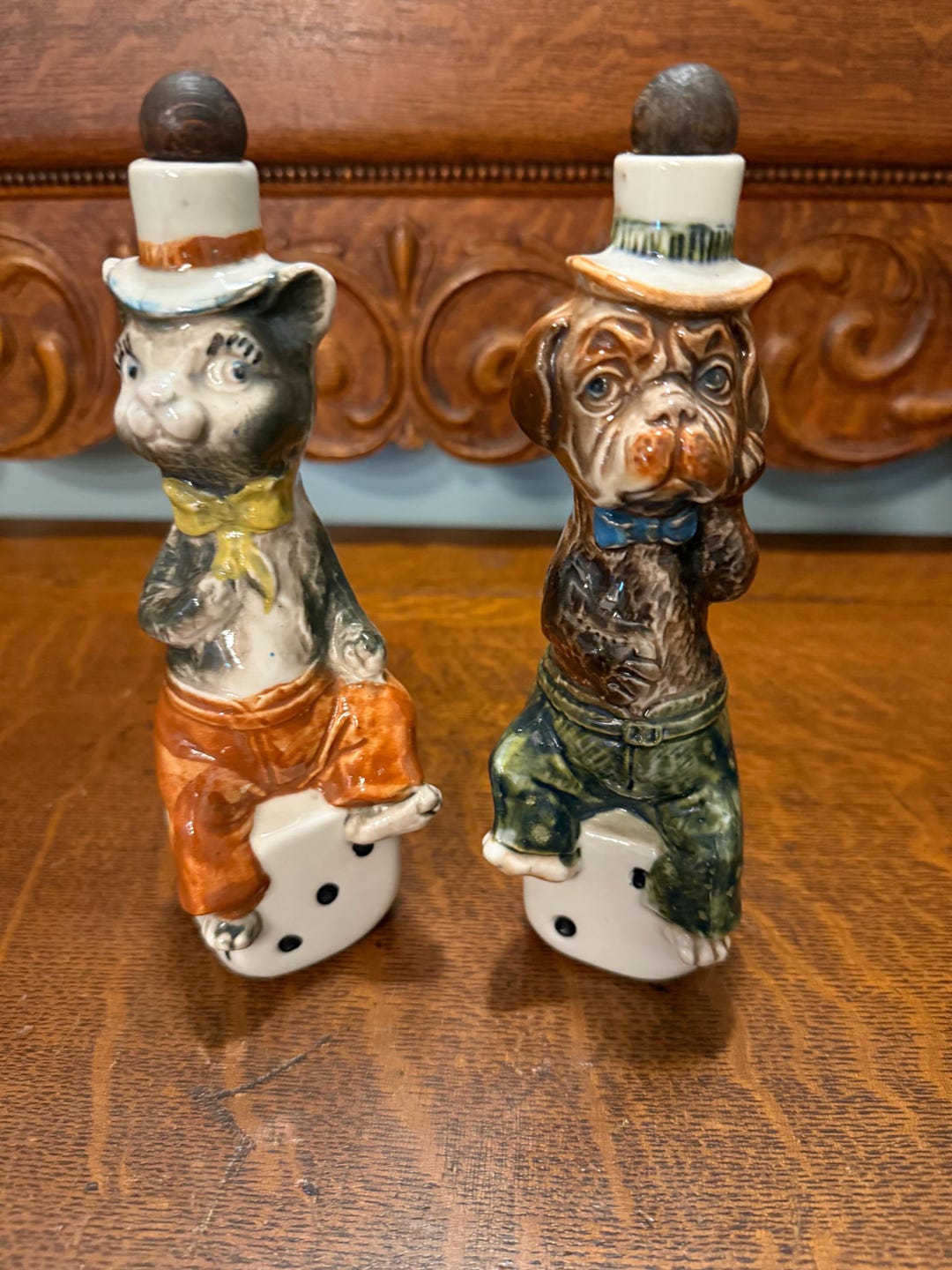 Rare Vintage Drioli Miniature Liqueur Bottles, Cat and Dog on Dice ...