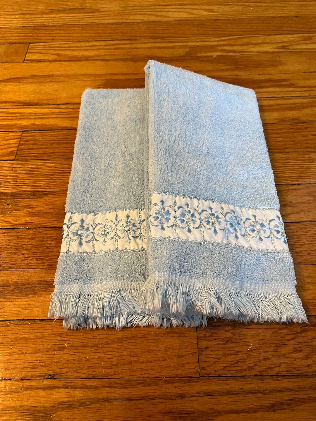 Vintage MCM Cannon Royal Family Light Blue Hand Towels With Embroidered ...