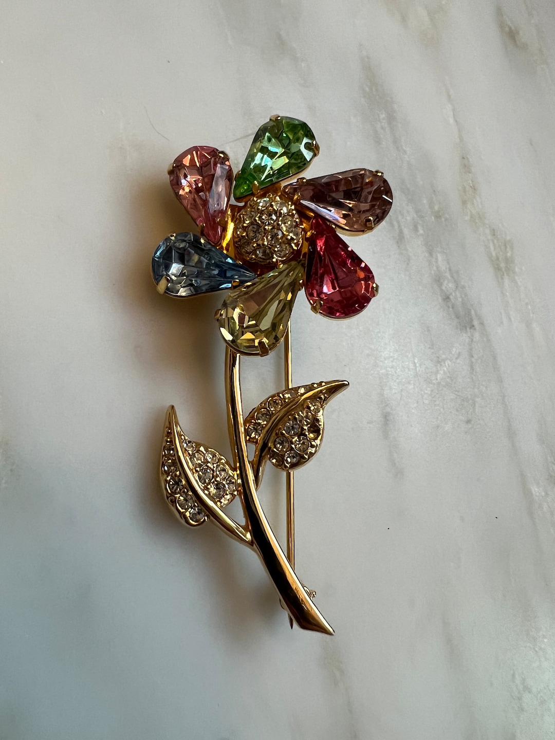 Vintage Joan Rivers Spinning Flower Daisy Rhinestone Brooch - Etsy