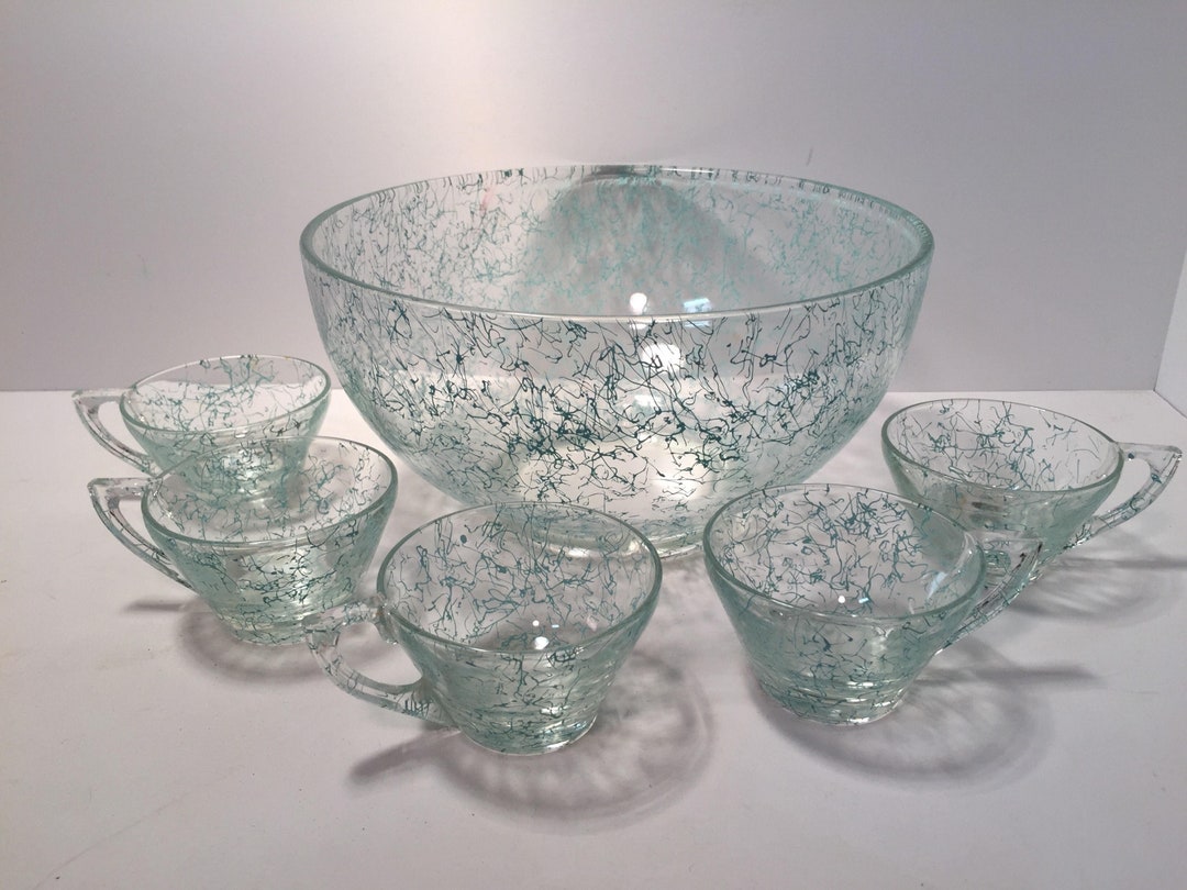 Vintage Blue Splatterware Punch Bowl and 5 Cups - Etsy