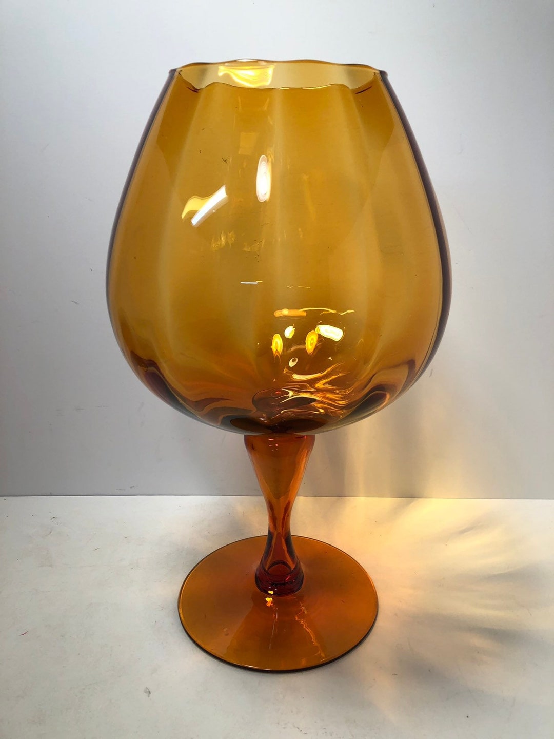 Mid Century Empoli Amber Glass Large Brandy Snifter Vase 15 Inches High ...