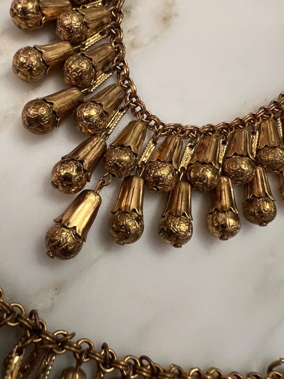 Vintage brass bib necklace and bracelet with textured… - Gem