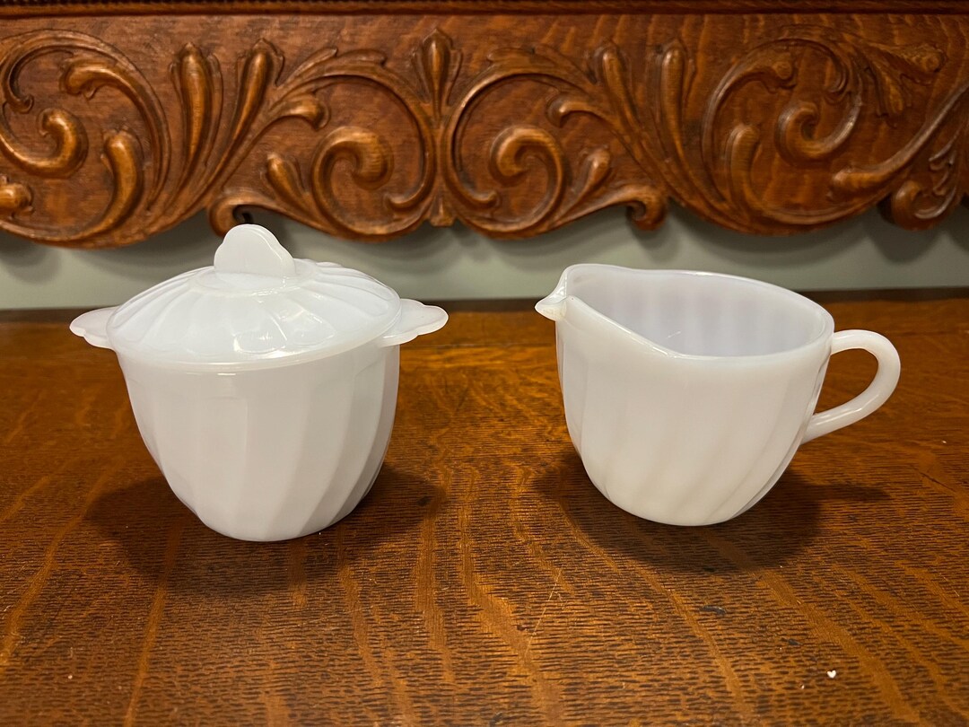 Vintage Fire King Blue Azurite Swirl Creamer and Sugar With Top, No ...