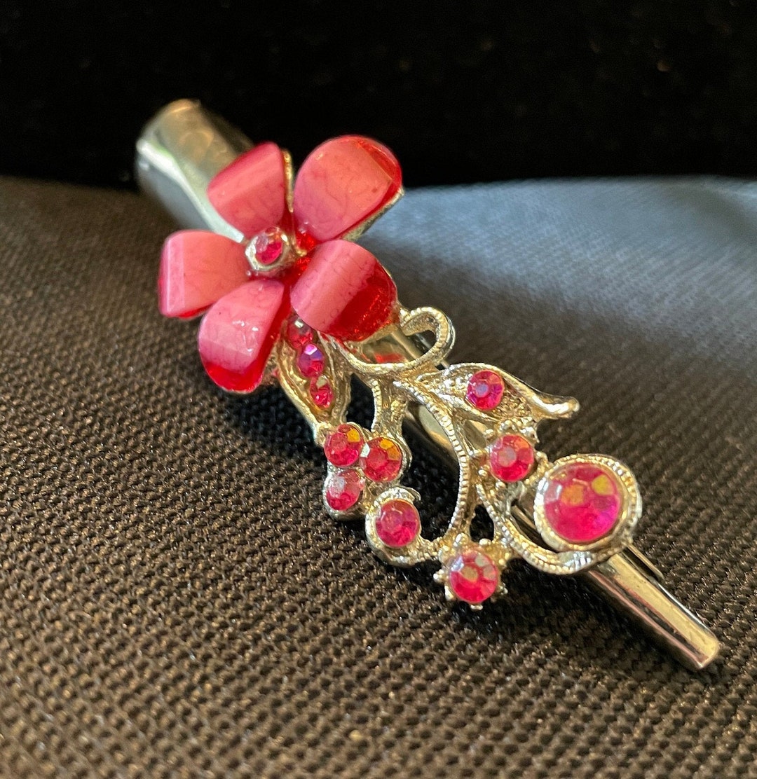 Vintage Rhinestone Pink Flower Hair Clipvintage - Etsy