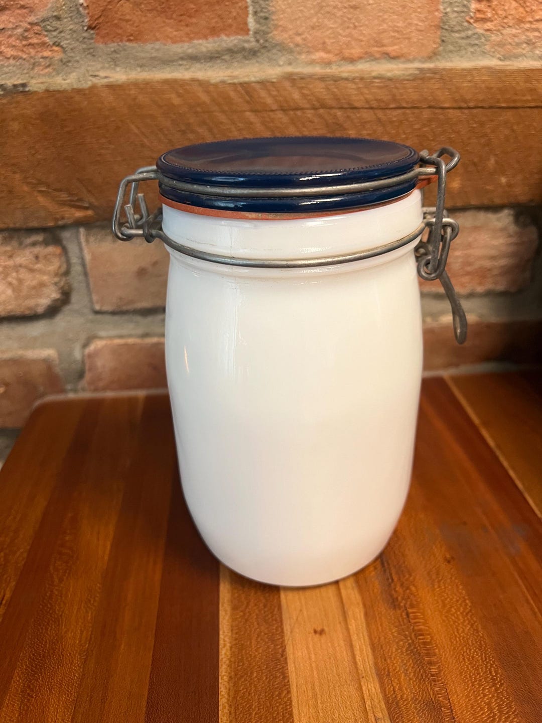Wheaton Milk Glass 1L Jar With Blue Glass Lid, No Chips or Cracks ...