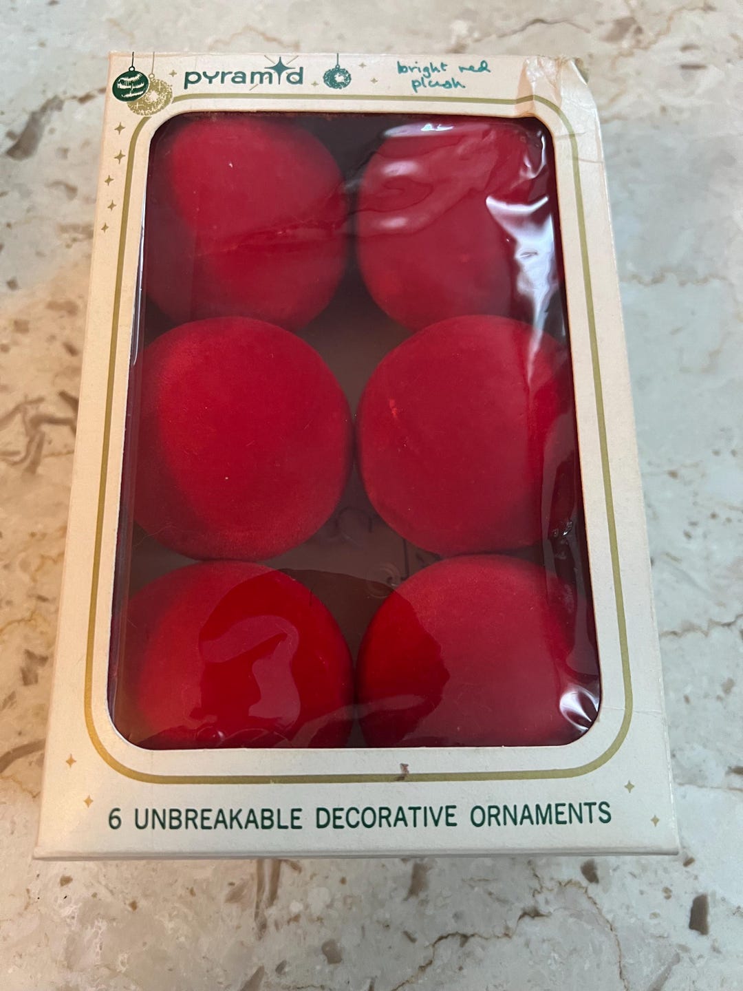 Vintage Set of 6 Red Velvet Pyramid Christmas Ornaments in Original Box ...