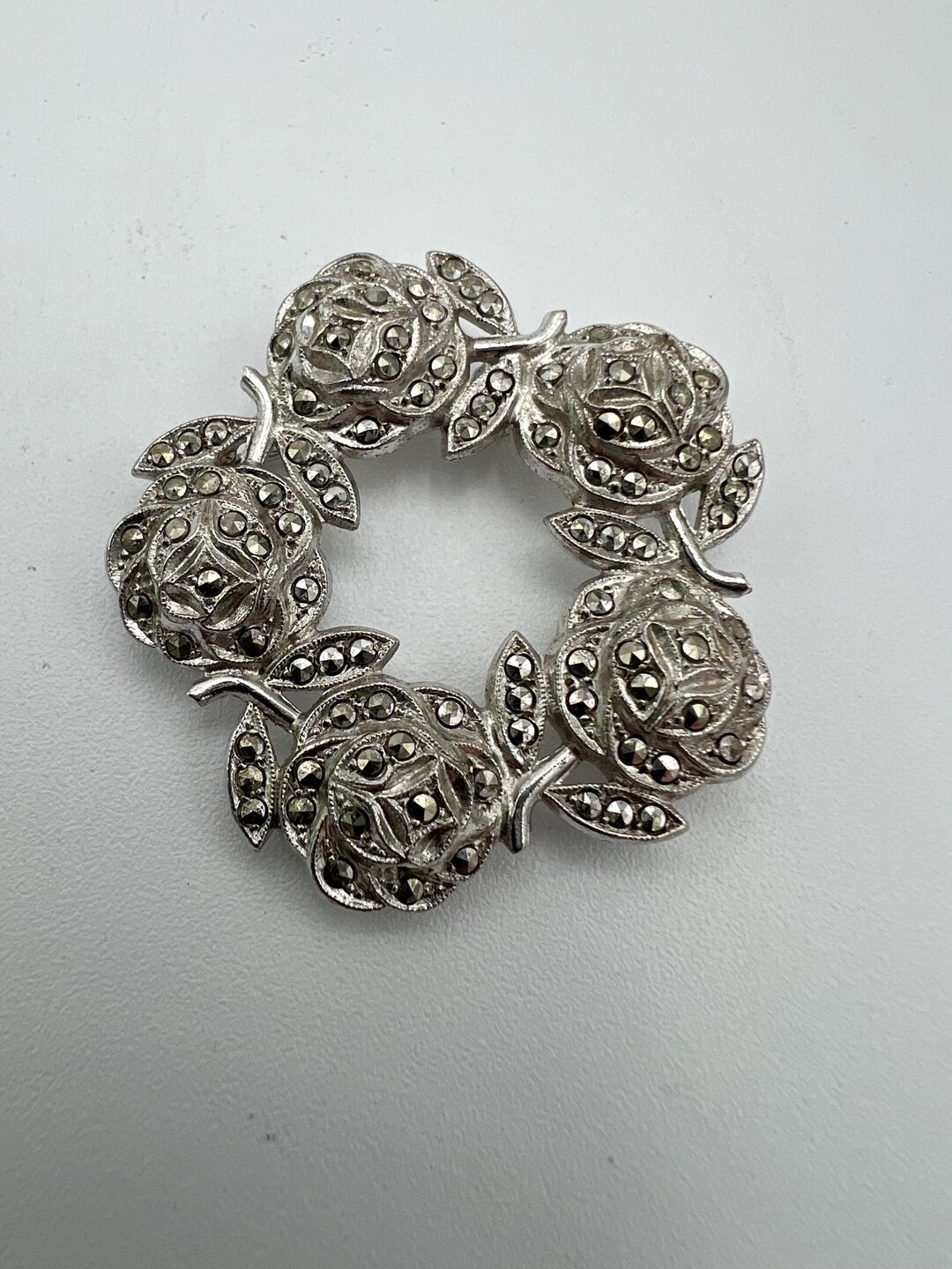 Vintage Sterling Silver and Marcasite Flower Roses Brooch - Etsy