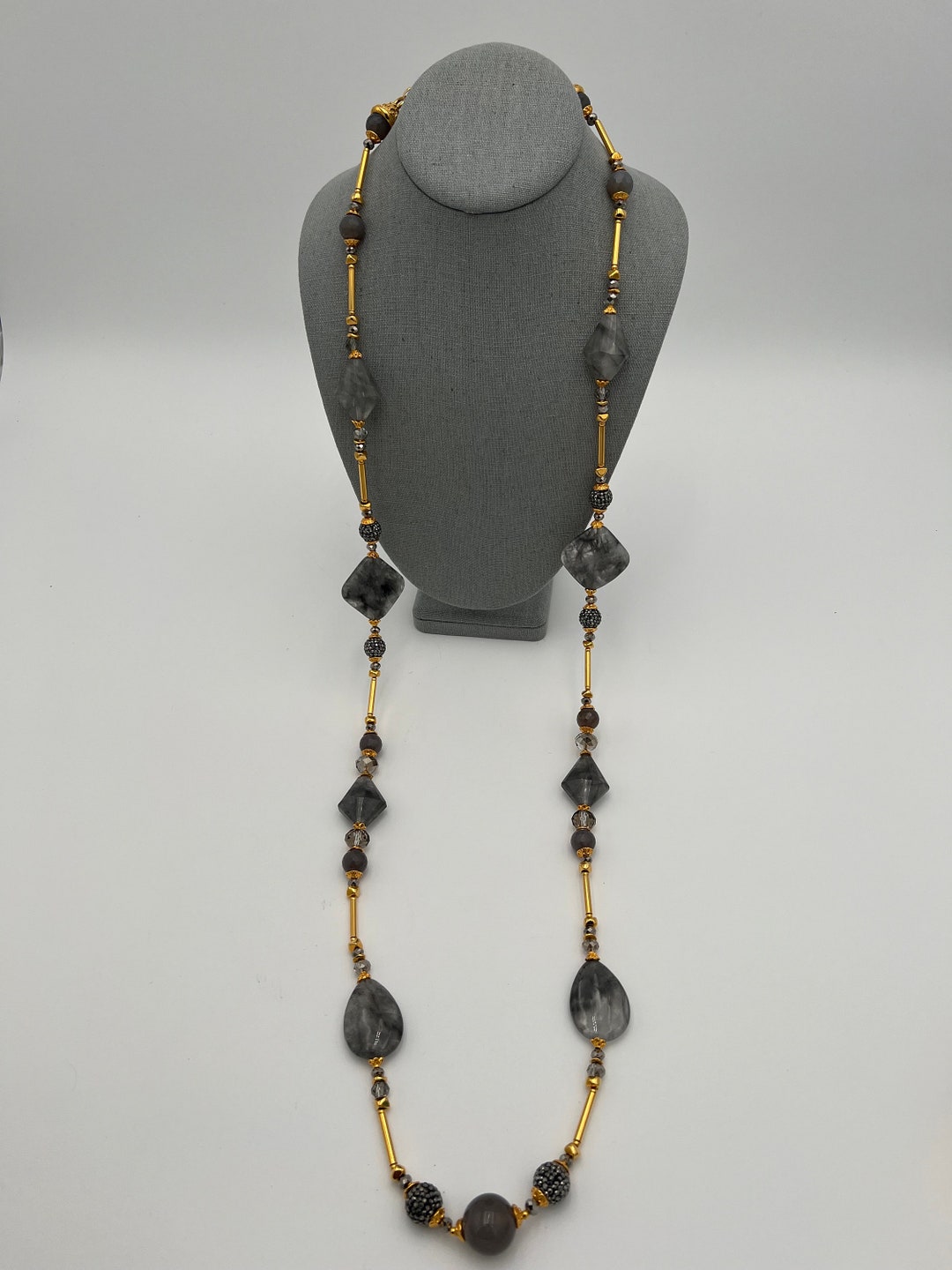 Jose and Maria Barrera Gold and Grey Quartz Long Strand Necklace - Etsy