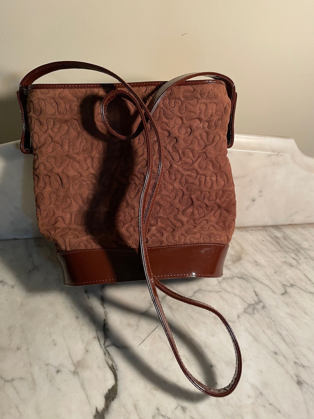 Inge Christopher Brown Suede and Patent Leather Purse - Etsy