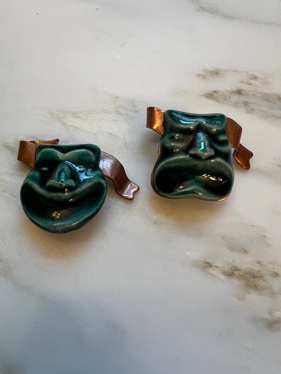Vintage Copper Comedy Tragedy Theater Masks Circle Pa… - Gem
