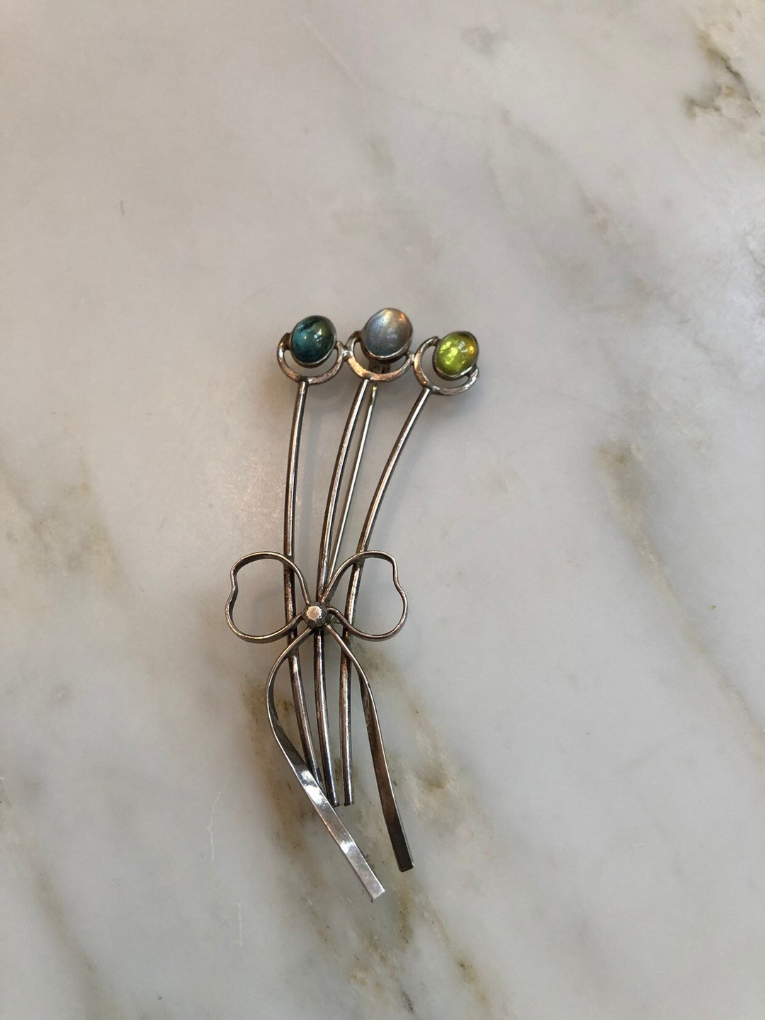 Silver Cabochon Balloon Boquet Brooch With Bow - Etsy