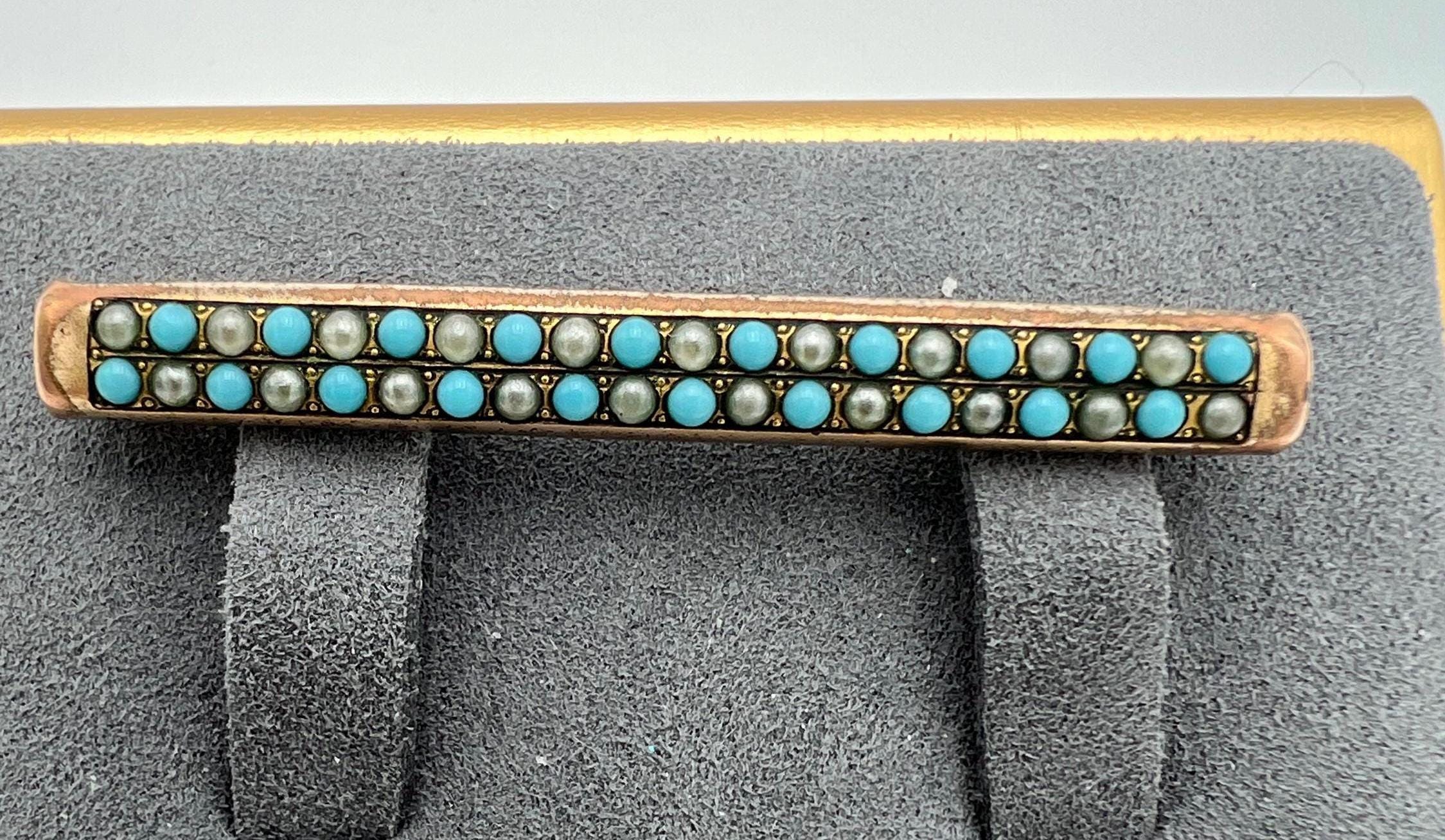 Antique Victorian C Clasp Pearl Turquoise Bead Bar Pin Broochvintage - Etsy