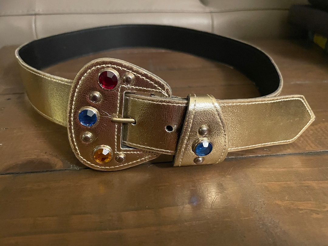 1980s Wide Gold Belt With Rhinestone Buckle - Etsy