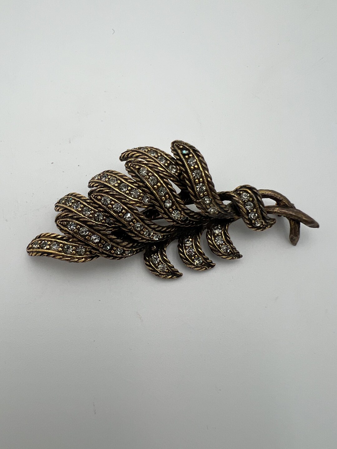 Vintage Selini Rhinestone Leaf Feather Brooch - Etsy