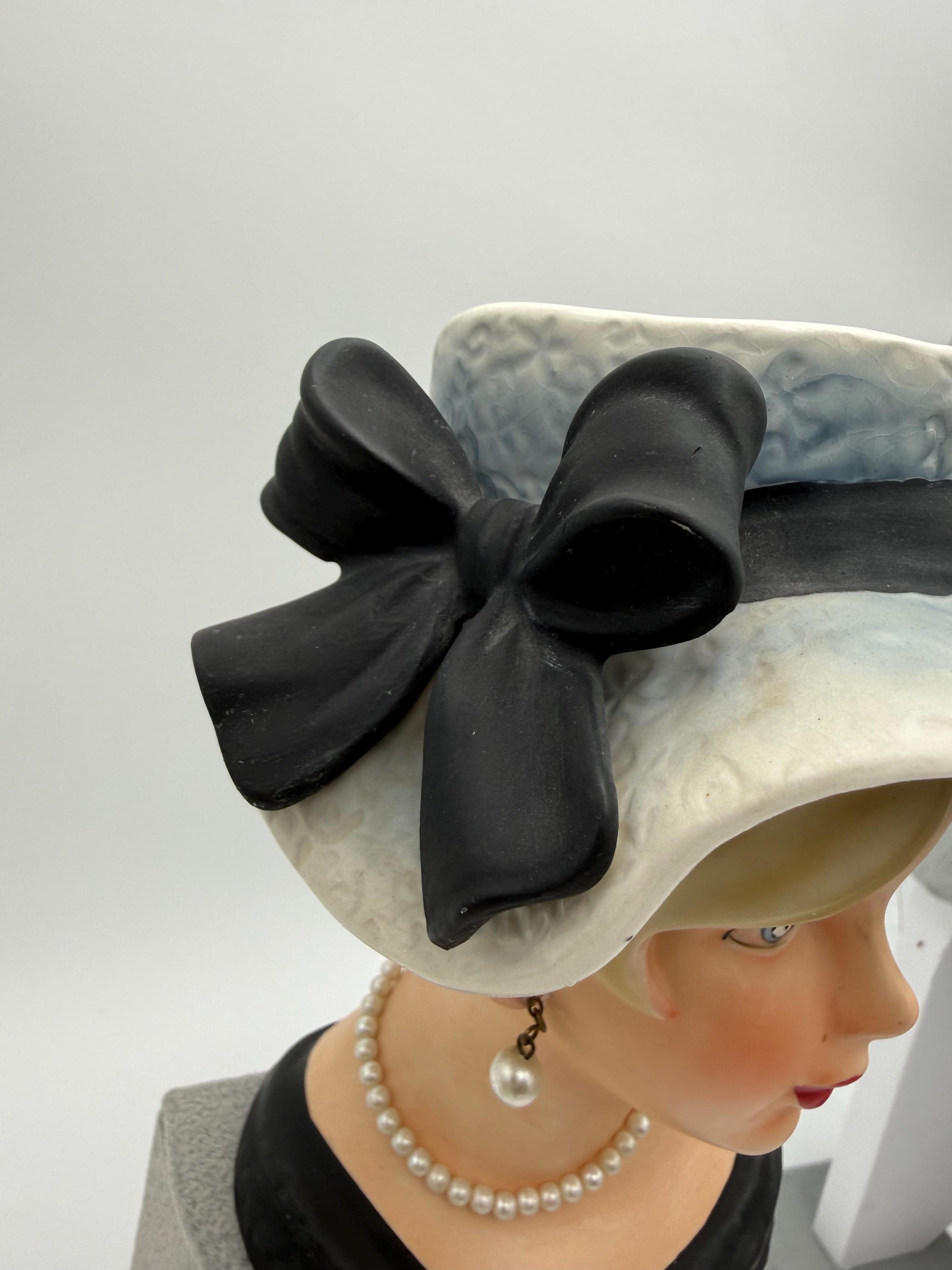 Vintage Relpo Head Vase With Hat and Pearl Necklace and Earrings K1679 ...