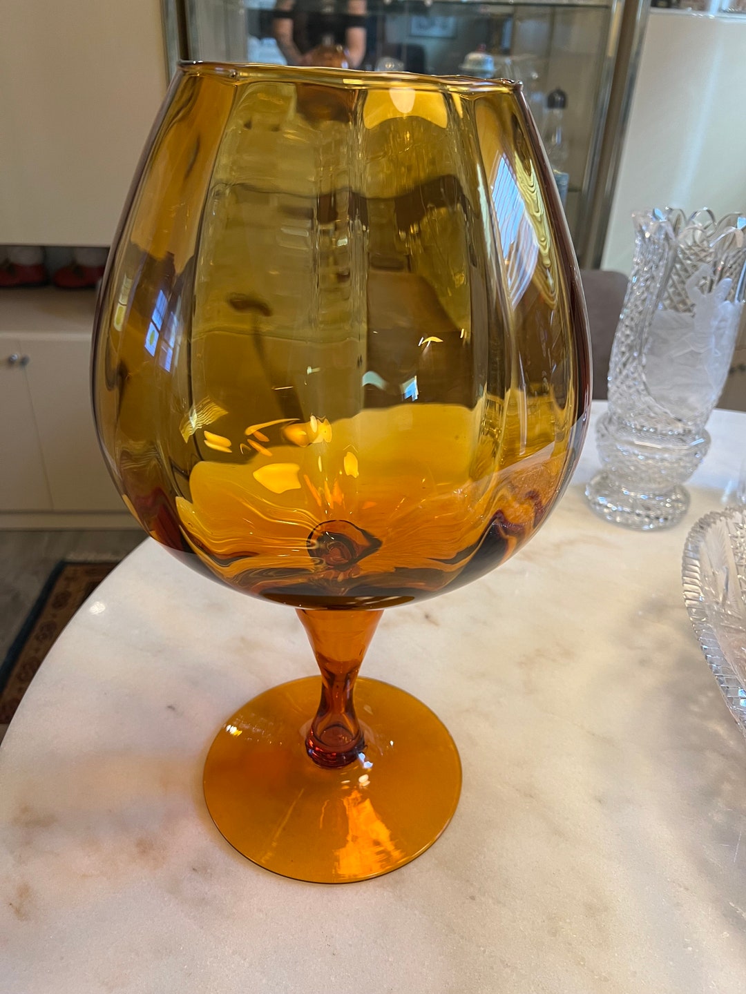 Mid Century Empoli Amber Glass Large Brandy Snifter Vase 15 Inches High ...