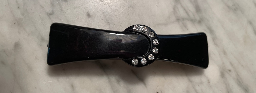 Vintage Art Deco Style Black and Rhinestone Barrette - Etsy