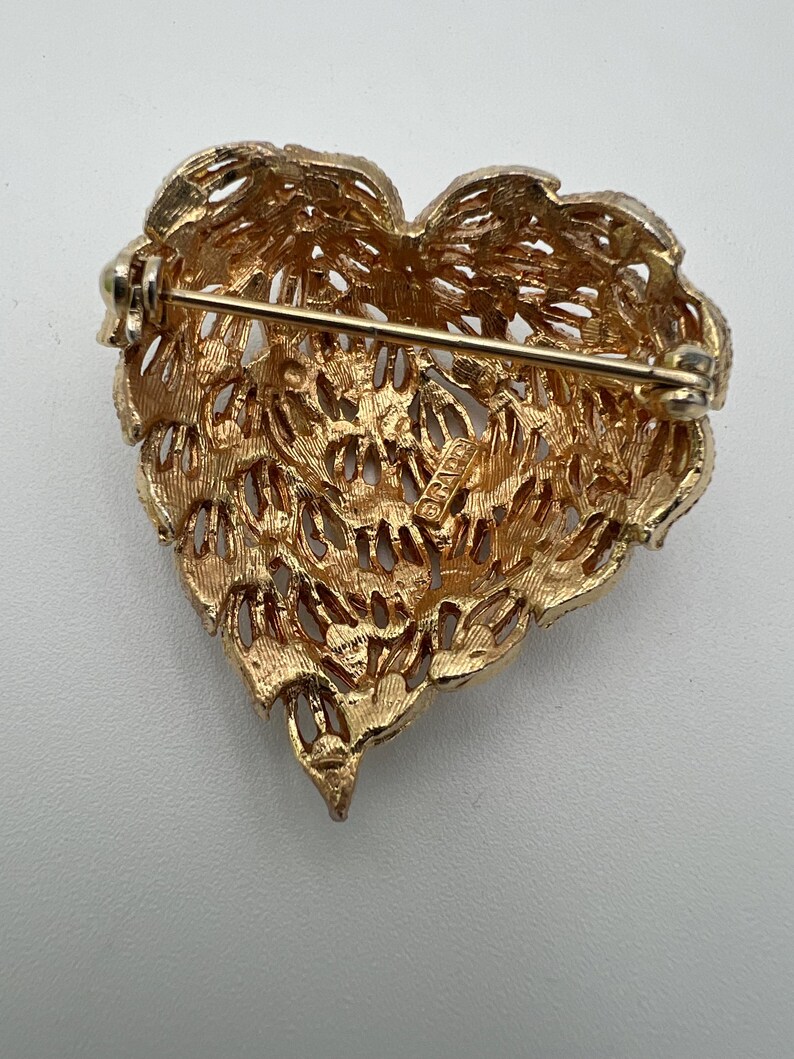 Vintage Capri Textured Gold Heart Brooch With Turquoise Beads and Ruby ...