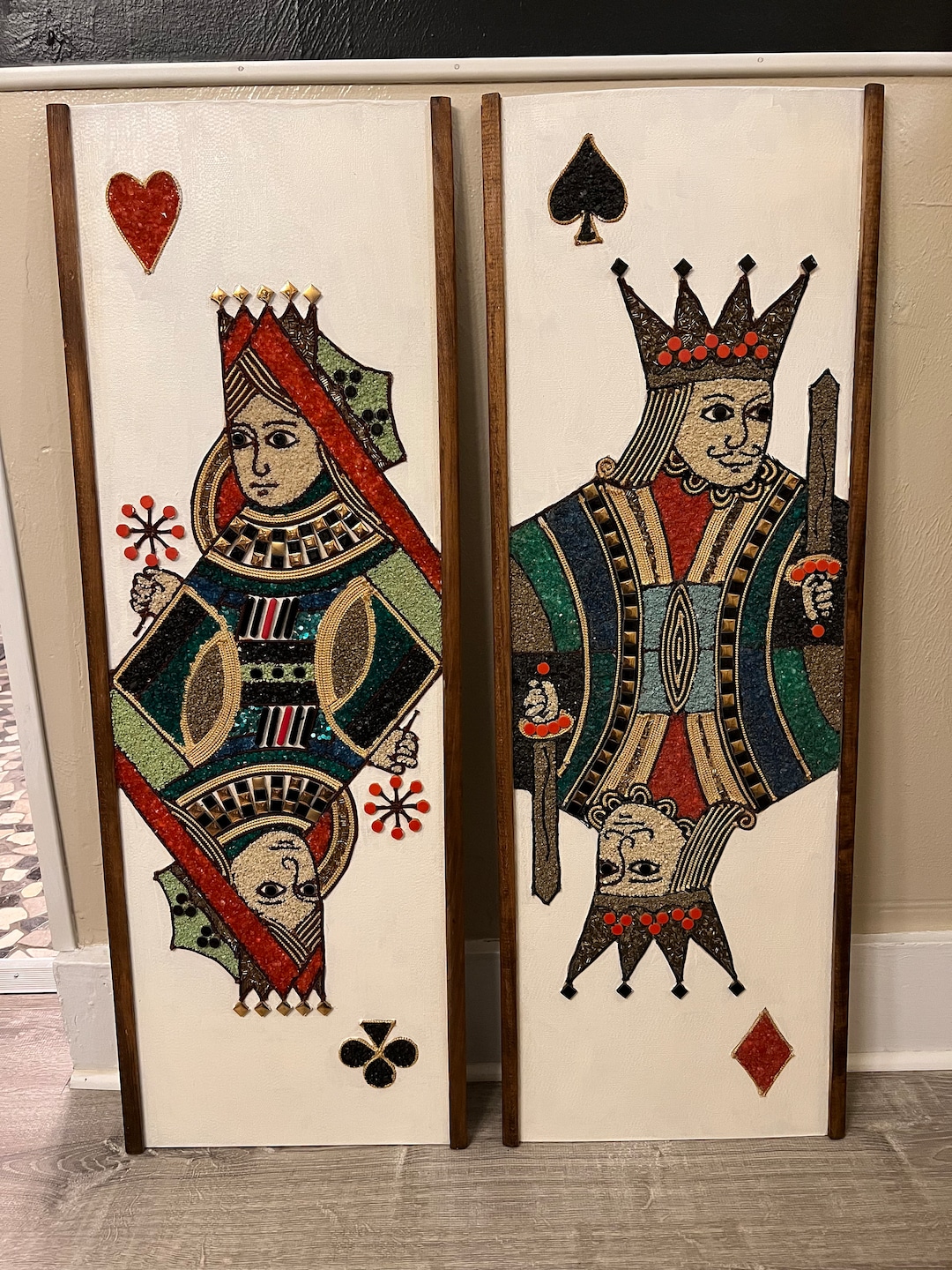 Vintage Mcm Gravel Art King and Queen Playing Cards Wall Art - Etsy