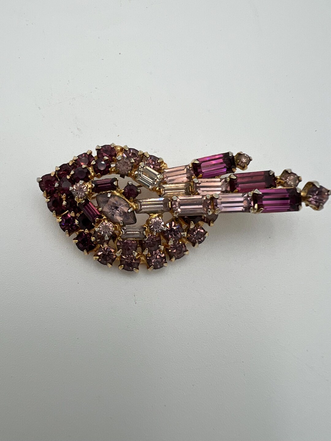 Vintage Shades of Purple Baguette and Round Rhinestone Brooch - Etsy