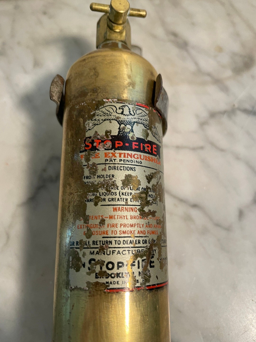 Antique Stop Fire Small Brass Wall Mount Fire Extinguisher - Etsy