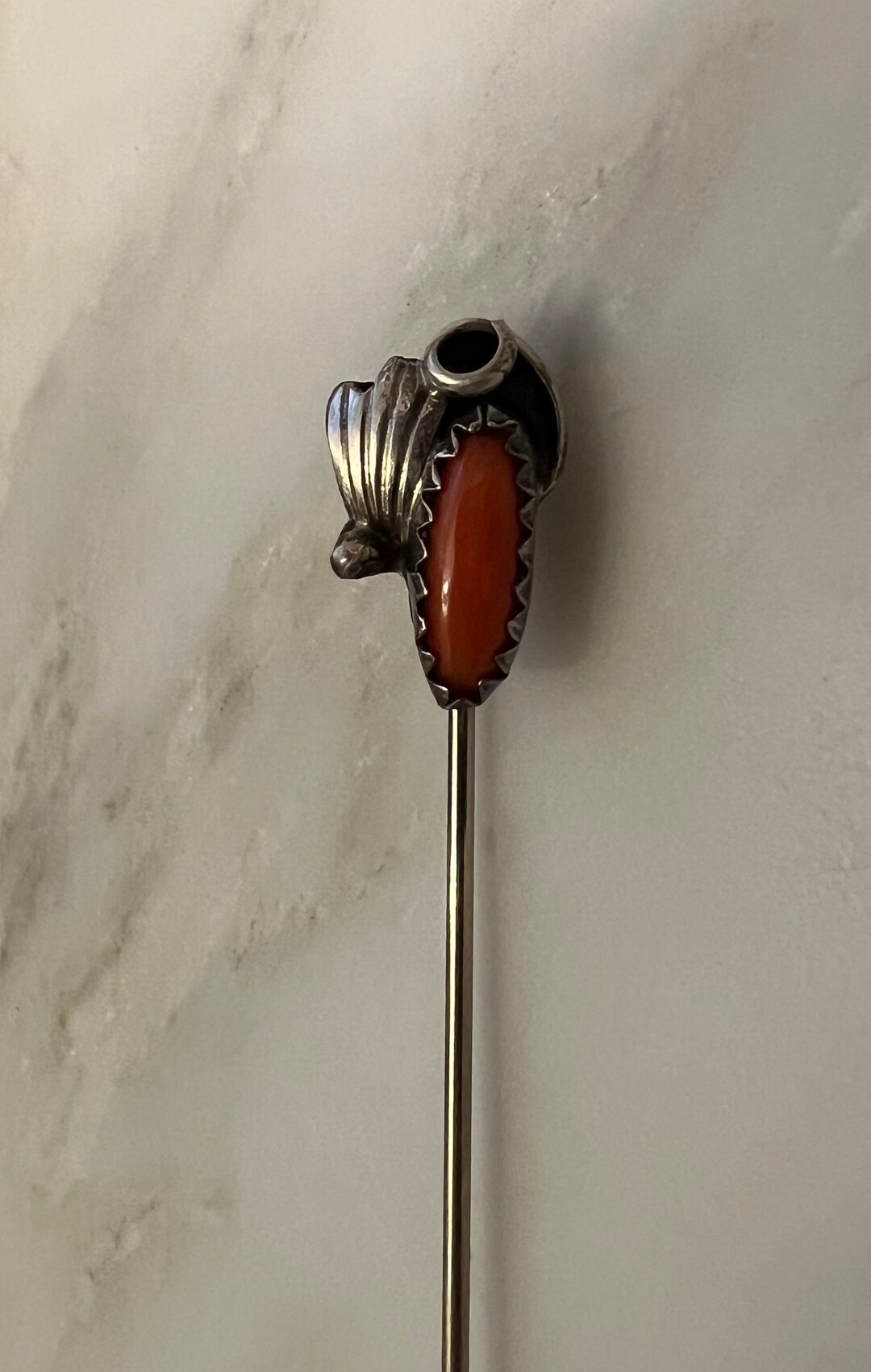 Vintage Navajo Coral Sterling Silver Stick Pin - Etsy