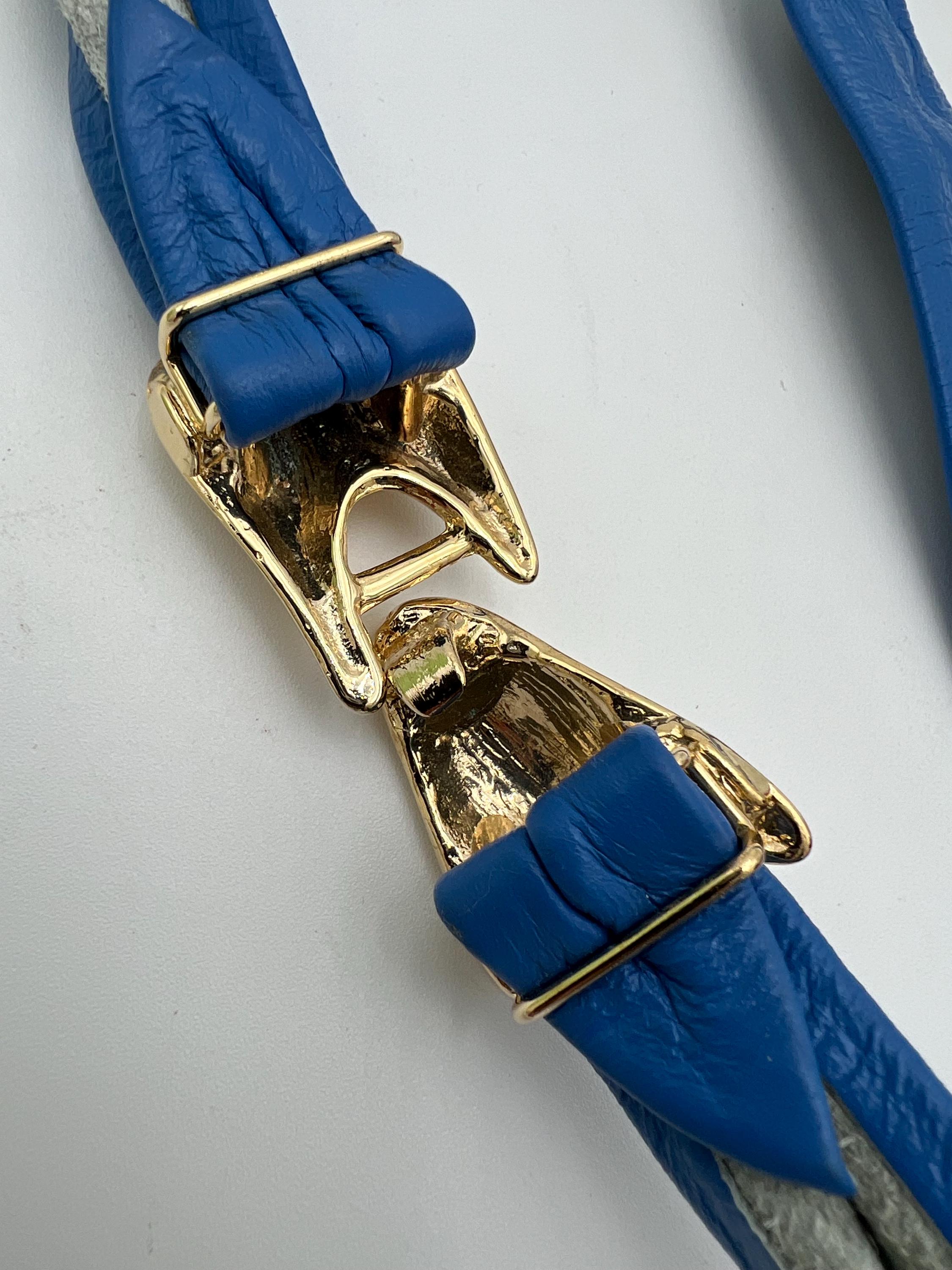 Vintage Blue Leather and Gold Buckle Belt 33 Inchesvintage - Etsy