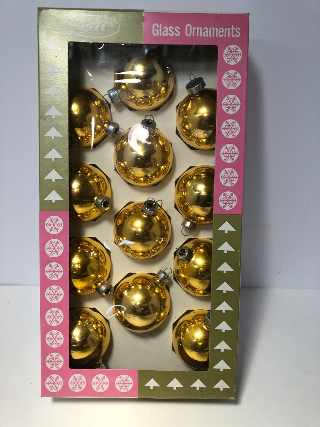 Vintage Dozen Amc Gold Glass Christmas Ornamentsvintage - Etsy