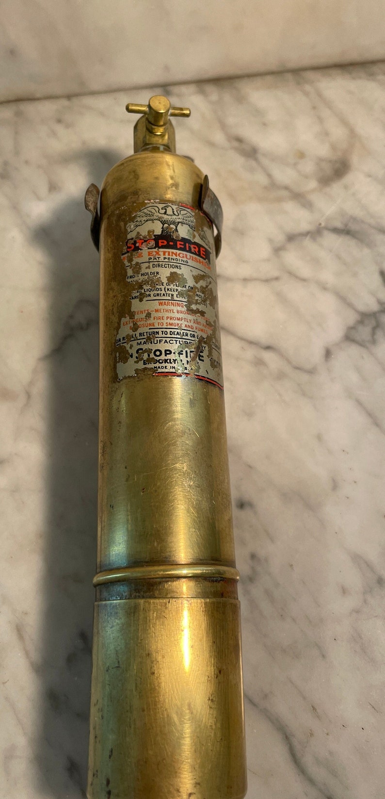 Antique Stop Fire Small Brass Wall Mount Fire Extinguisher - Etsy