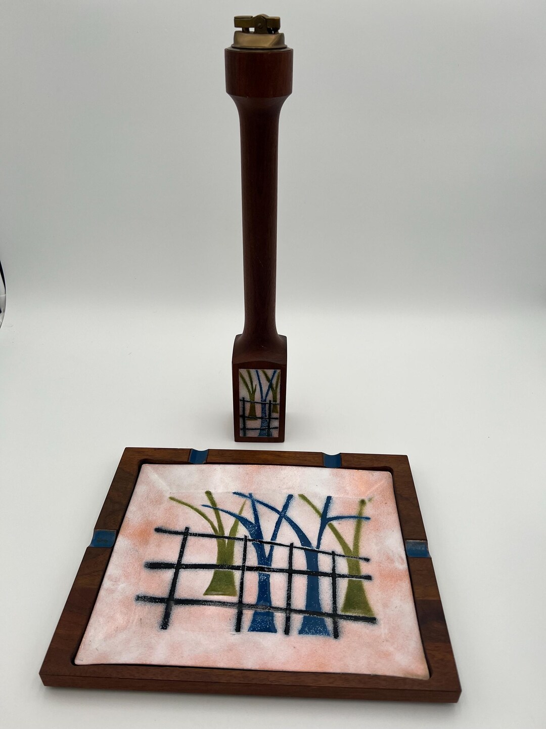 MCM Ernest Sohn Wood With Copper Enamel Tall Lighter and Ashtray - Etsy