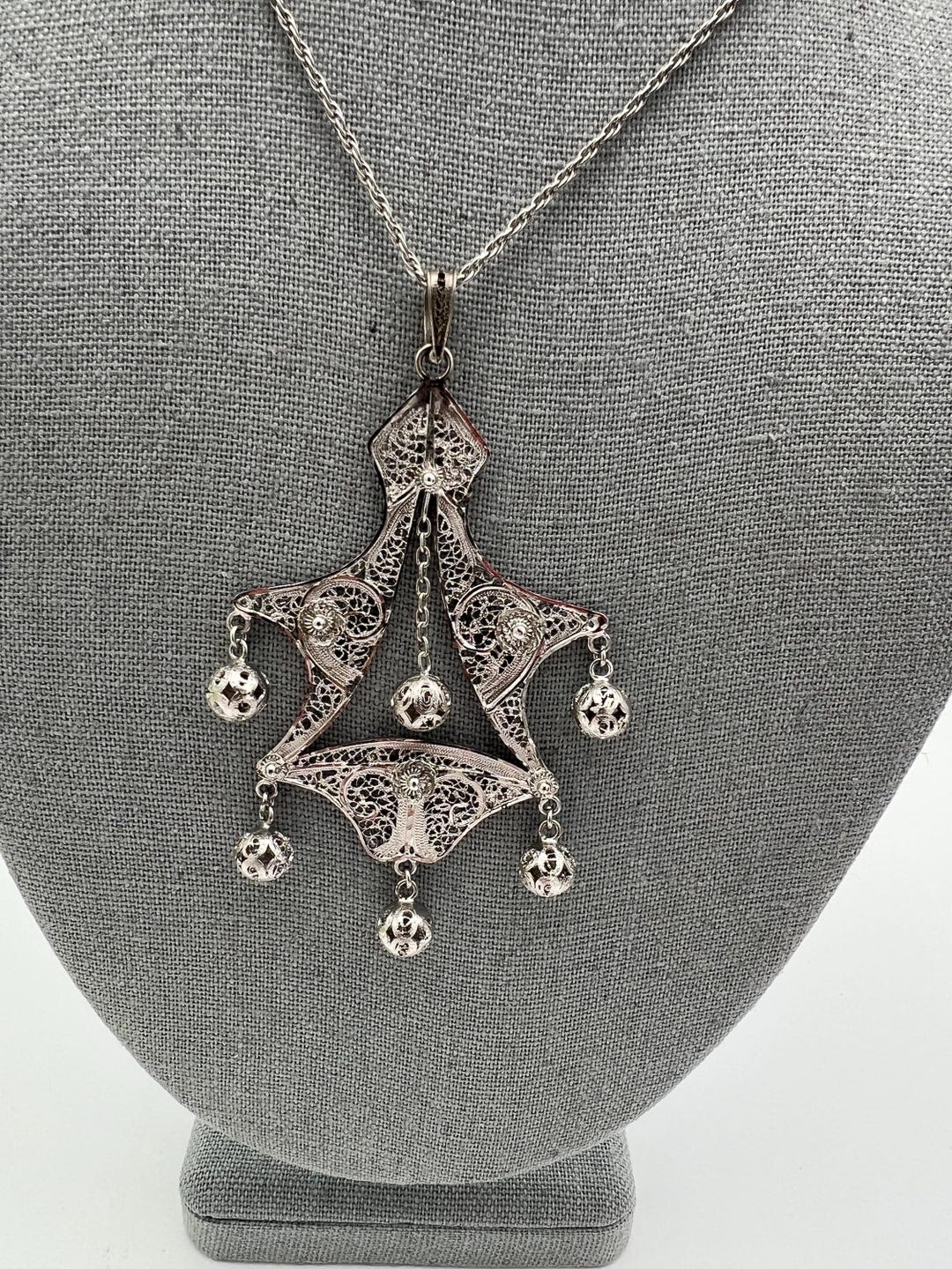 Vintage Van Lou Sterling Silver Filigree Pendant Necklace - Etsy