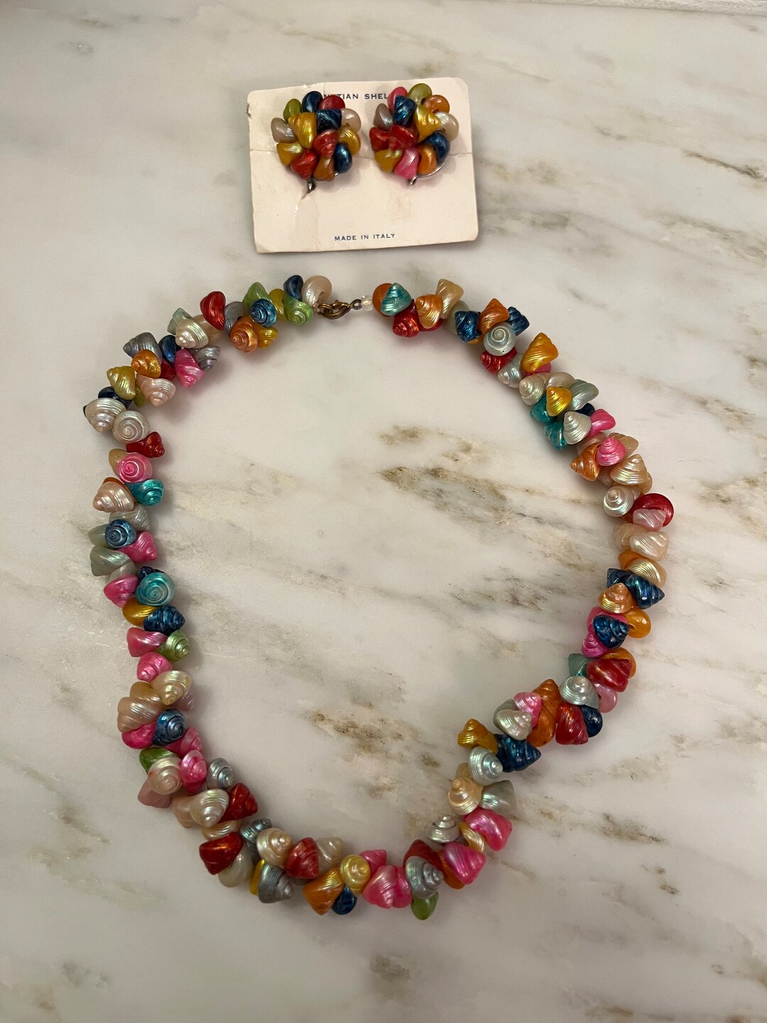 Vintage Venetian Shells Multicolor Rainbow Seashell Beaded Necklace and ...