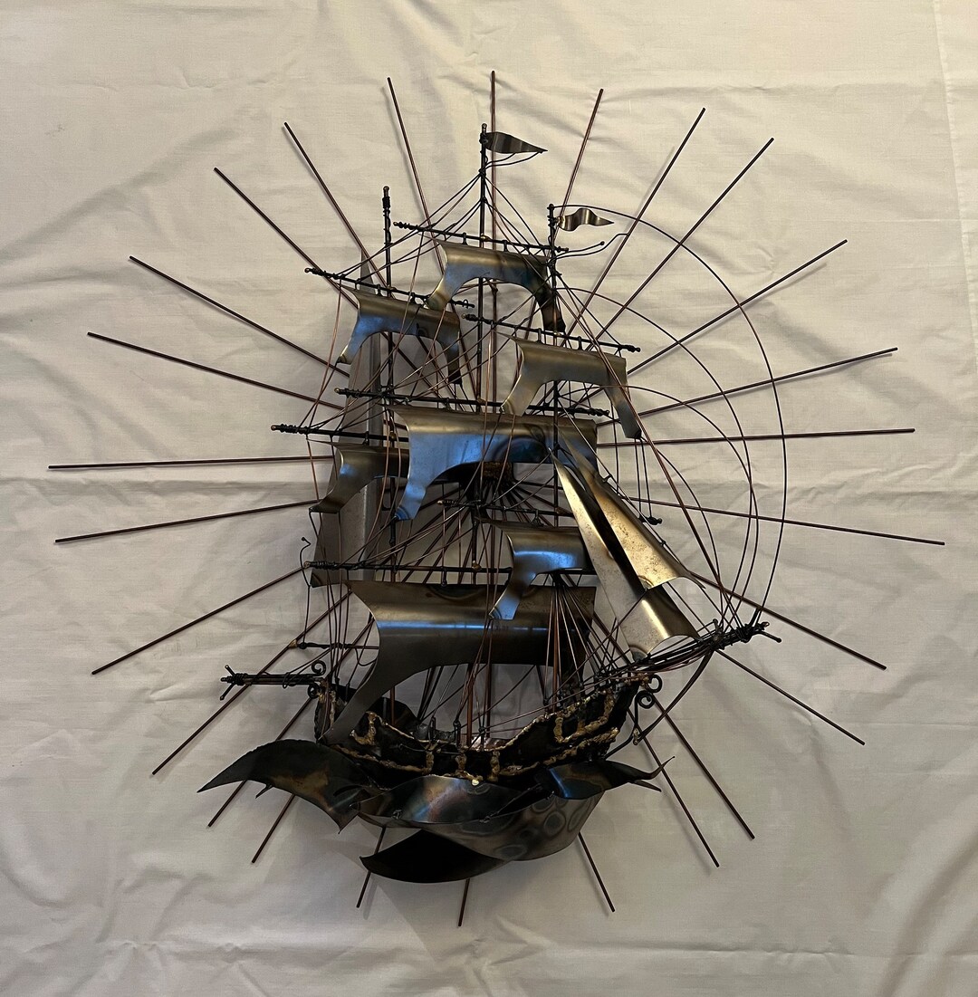 Vintage Brutalist Metal Clipper Ship C Jere Style Wall Art Sculpture ...