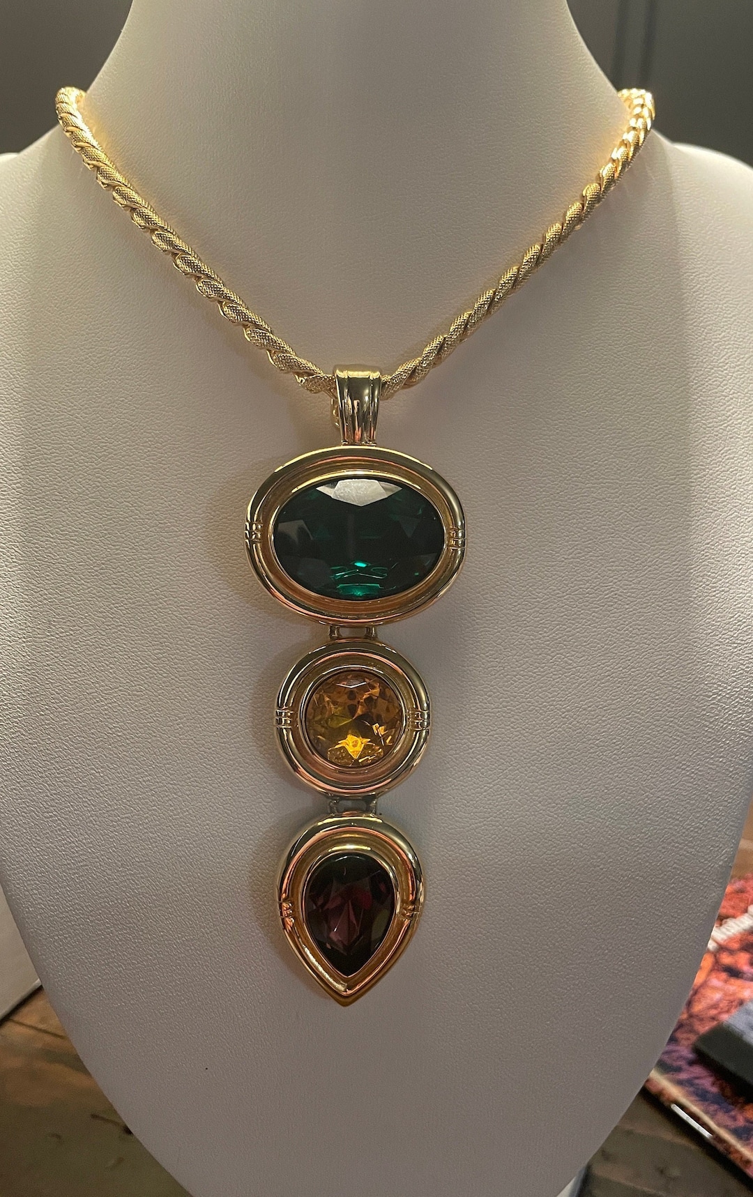 Vintage Sandra Muller Burrows Smb Gold Tone Triple Jewel Pendant ...