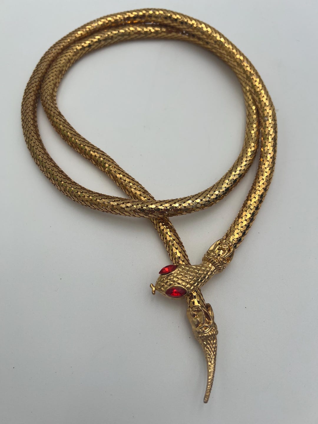 Vintage Unsigned DL Auld Gold Mesh Snake Belt With Red Orange ...